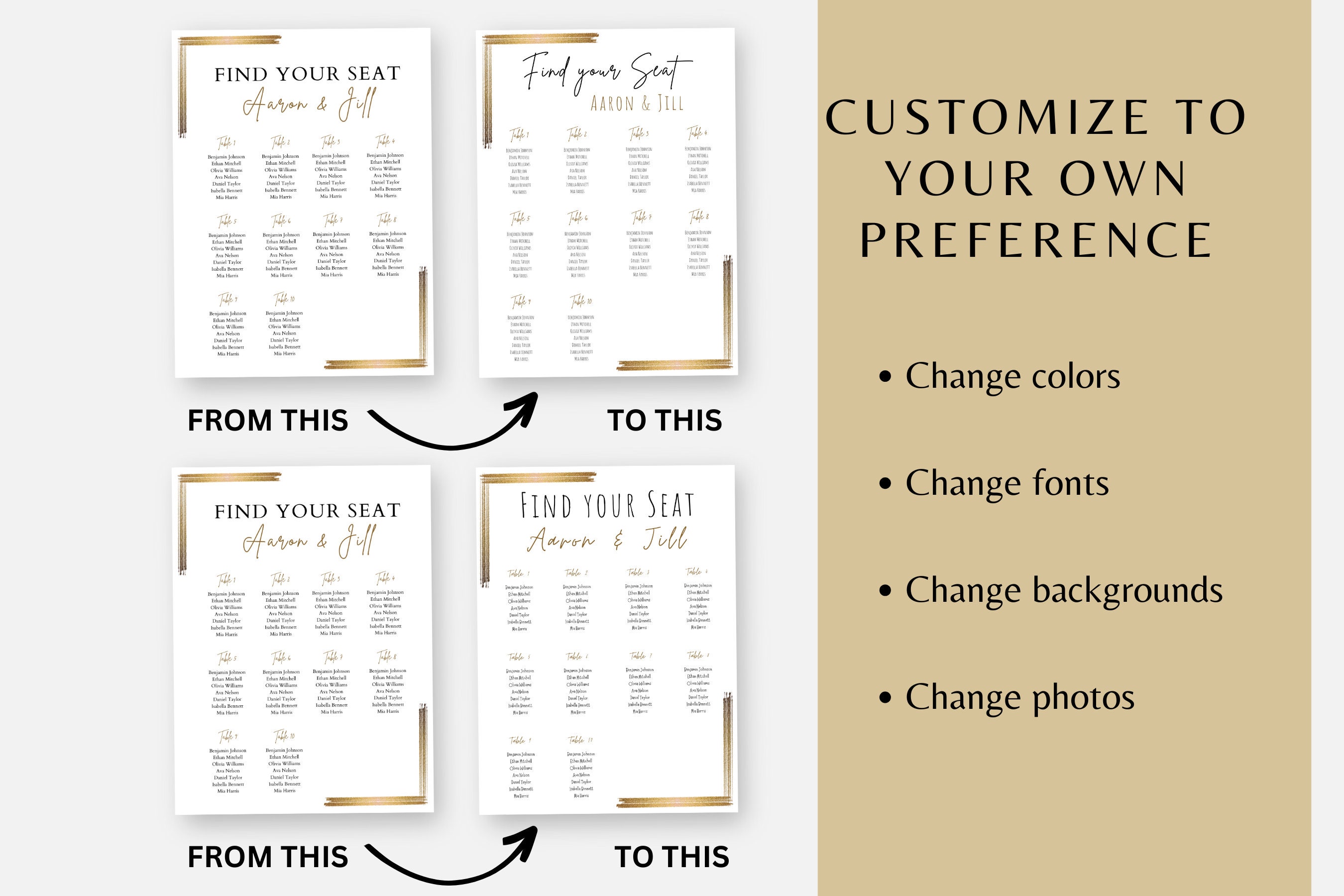 Gold Seating Chart Wedding Template Modern Wedding Table - Etsy