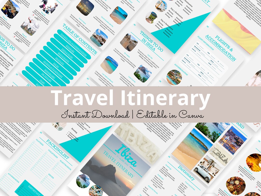Blue Ibiza Canva Travel Itinerary Template Digital Travel - Etsy