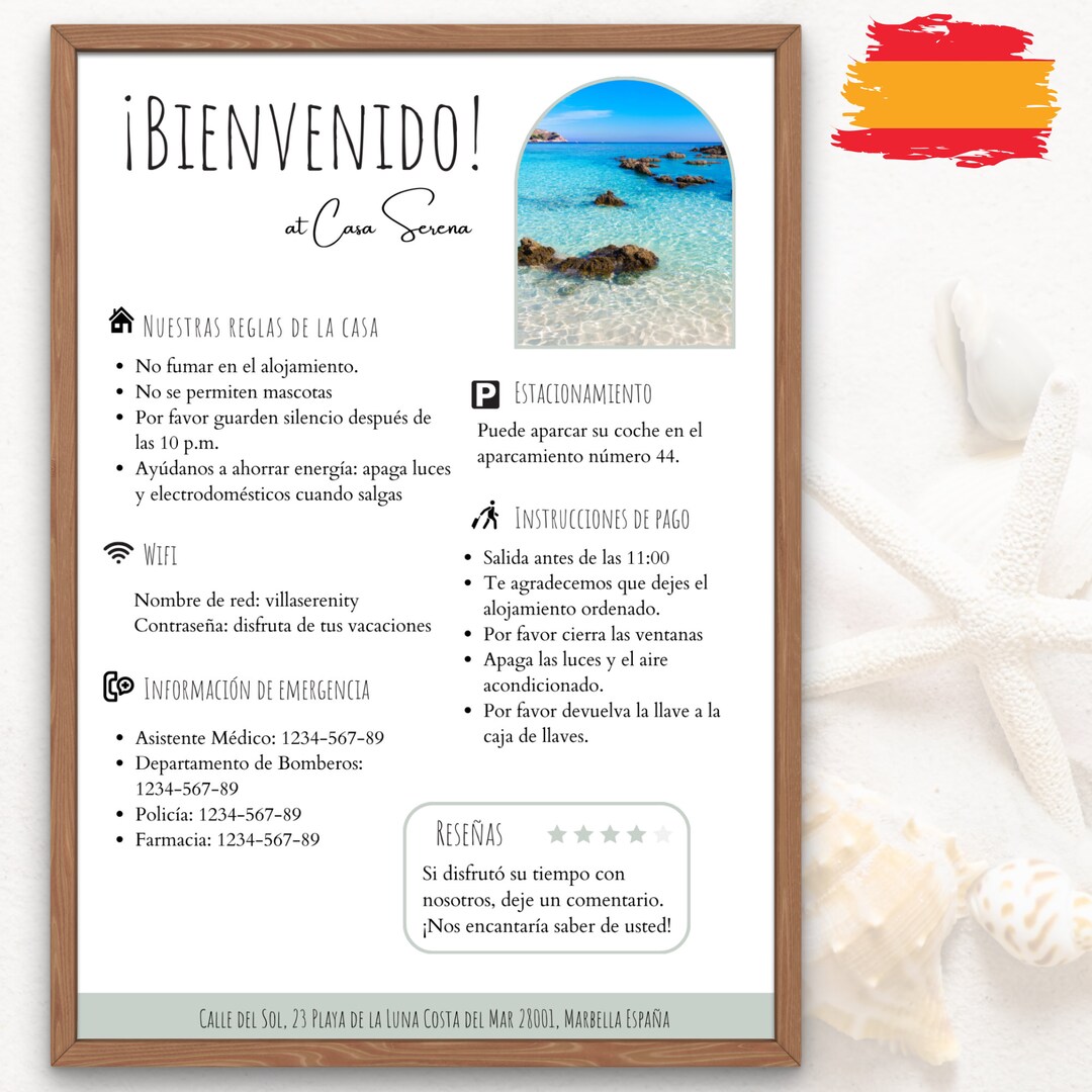 Spanish Airbnb Welcome Sign Airbnb And Vrbo Host Essential Printable Guest Arrival Poster