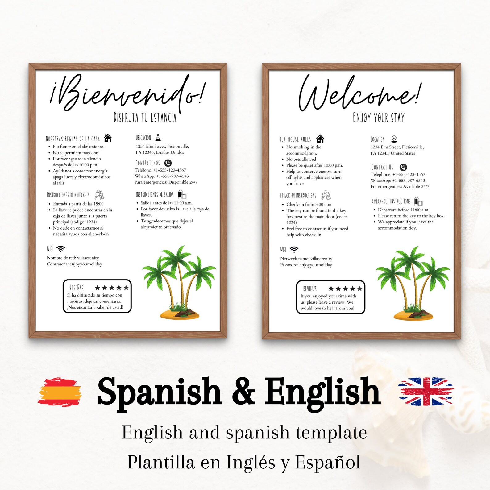 Spanish Welcome Sign for Airbnb and VRBO Hosts, Editable Vacation ...