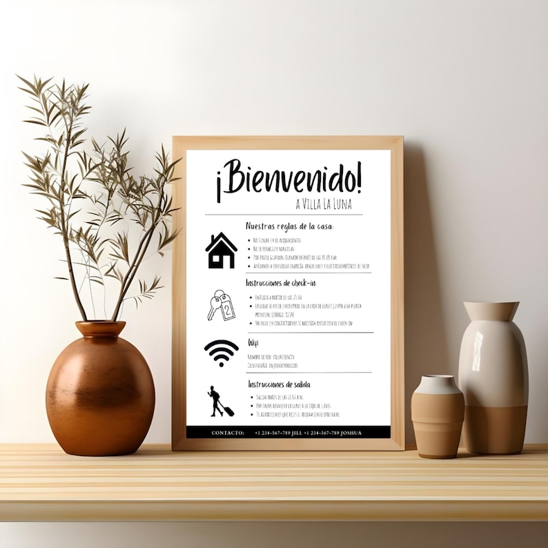 Spanish Welcome Sign for Airbnb and VRBO Hosts, Editable Vacation ...