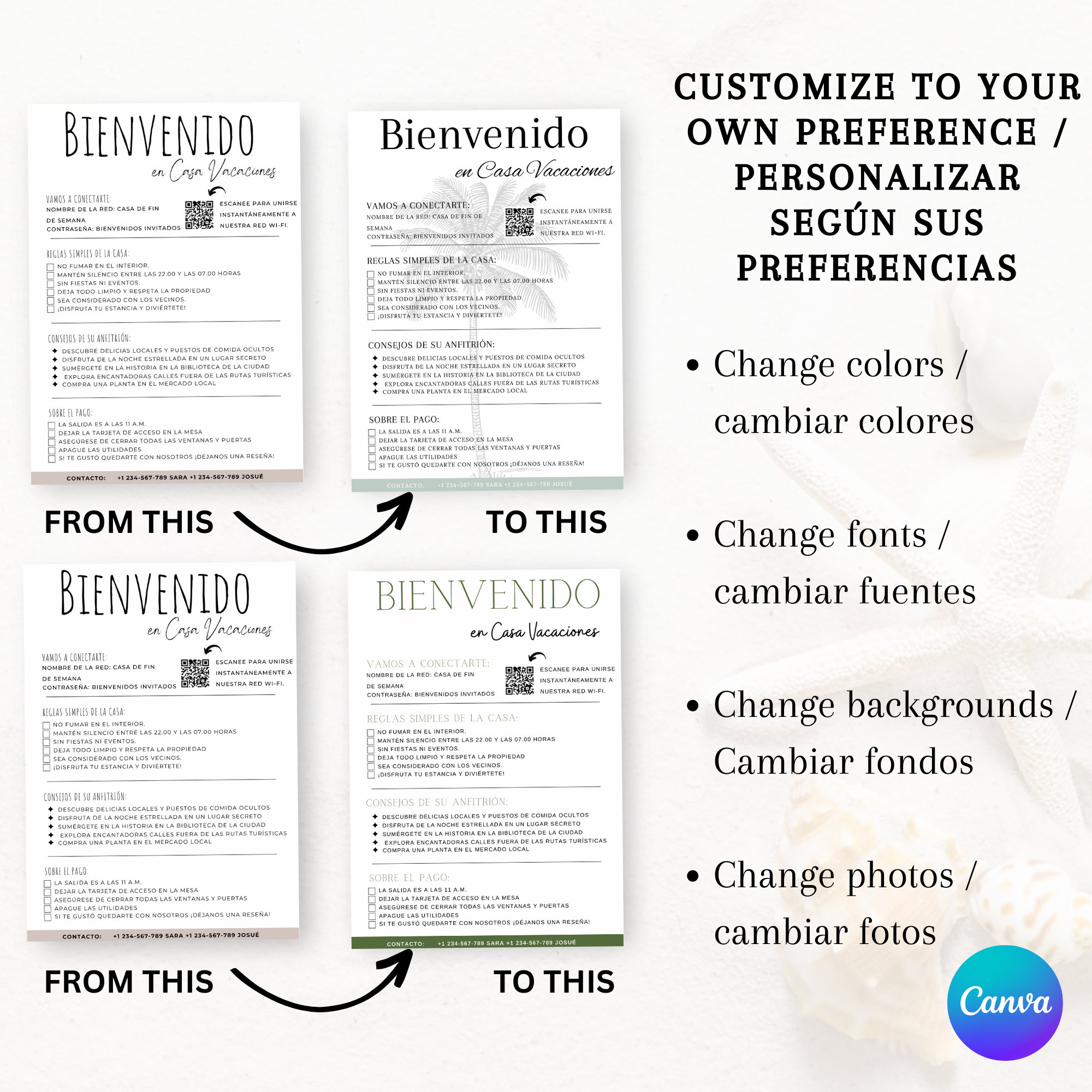 Chic Spanish Guest Arrival Poster for Airbnb and VRBO Hosts Printable ...