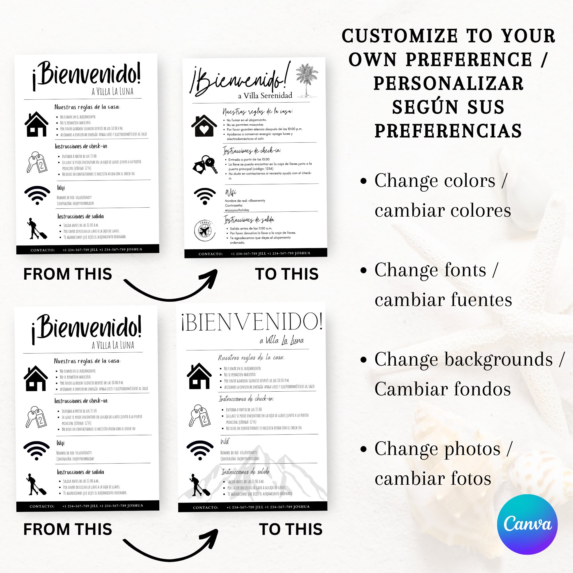Spanish Welcome Sign for Airbnb and VRBO Hosts, Editable Vacation ...