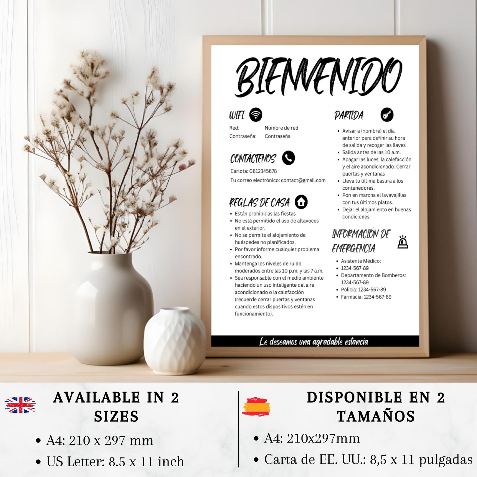 Spanish Welcome Sign for Airbnb and VRBO Hosts, Editable Vacation ...