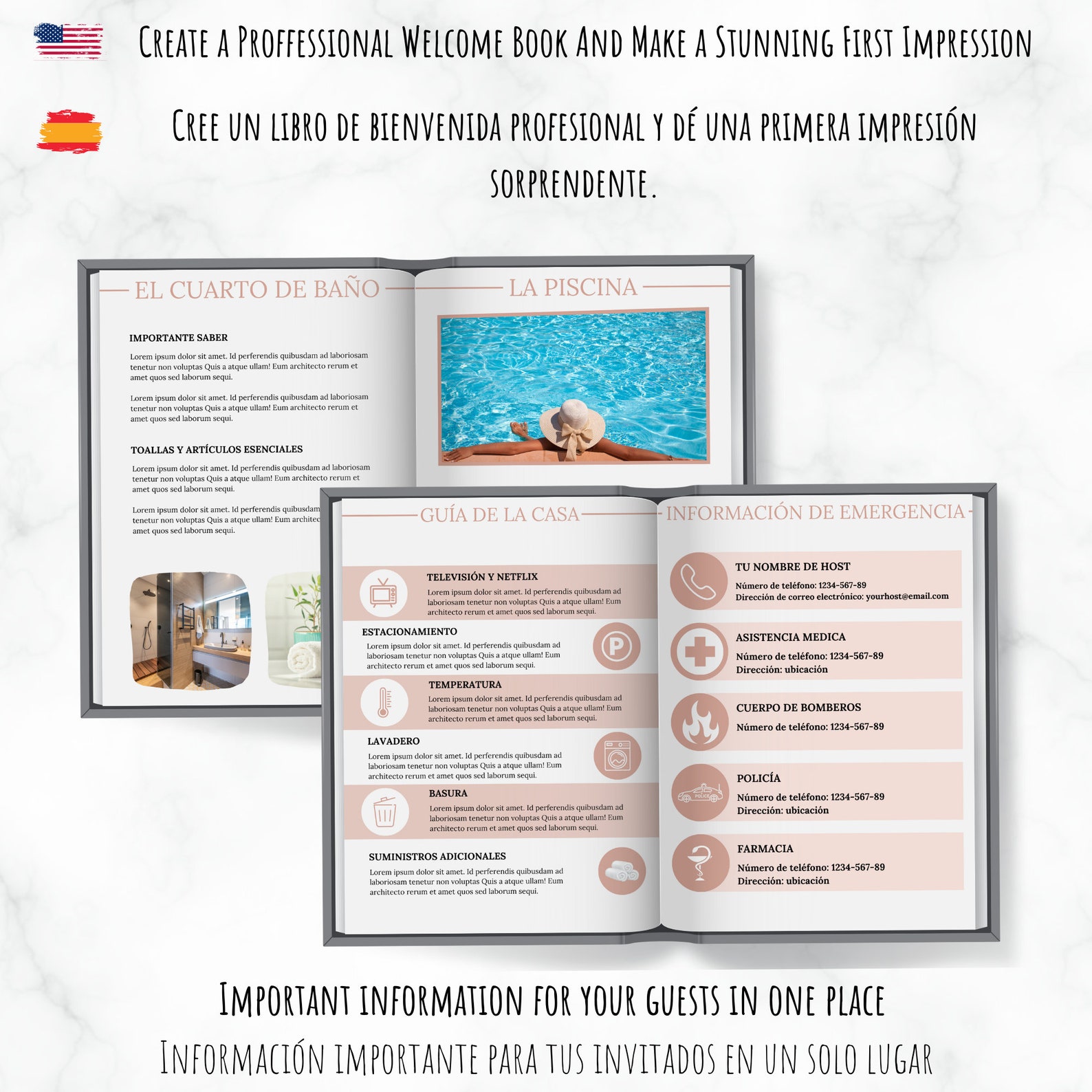 Spanish Welcome Book for Airbnb and VRBO Hosts, Editable Vacation ...