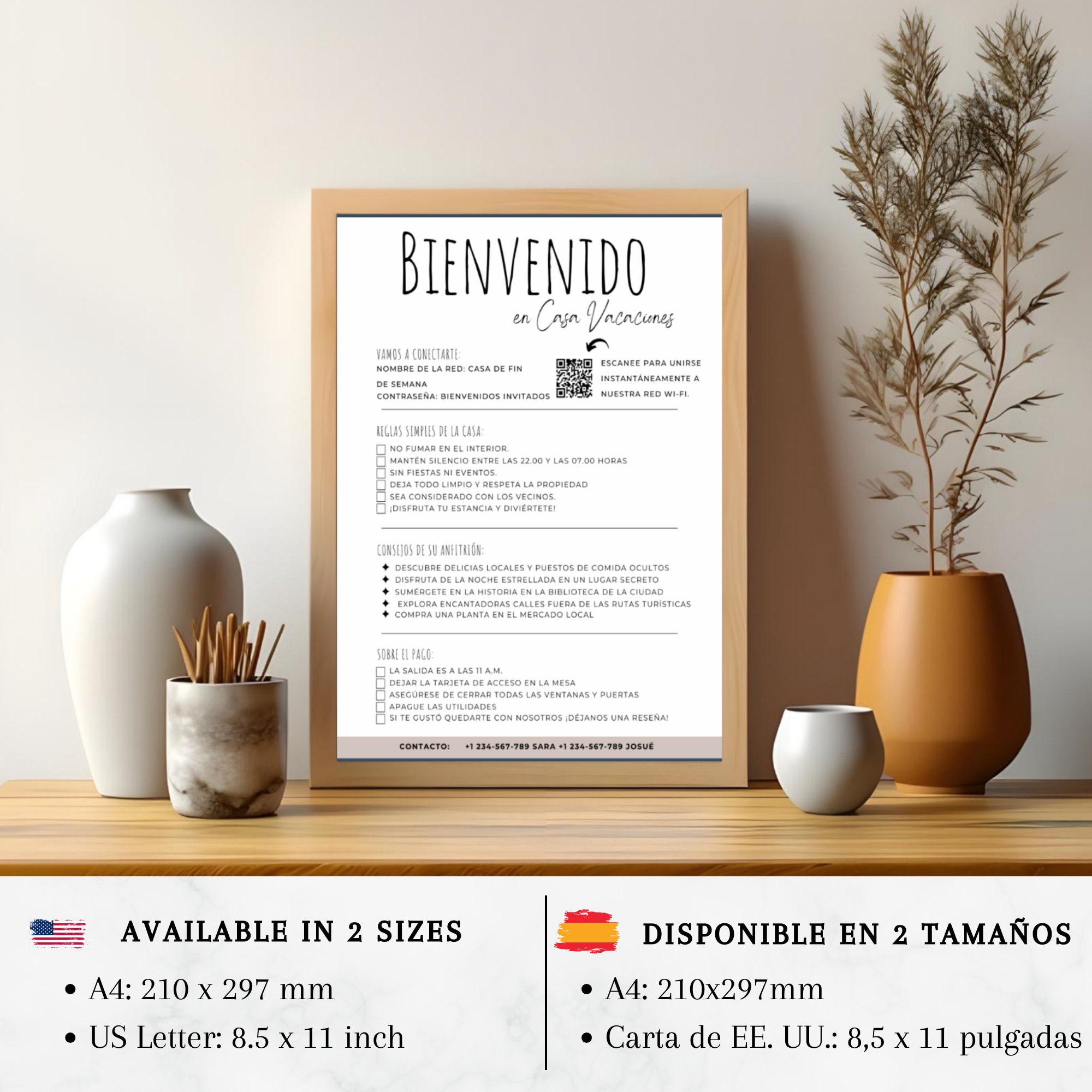 Chic Spanish Guest Arrival Poster for Airbnb and VRBO Hosts Printable ...