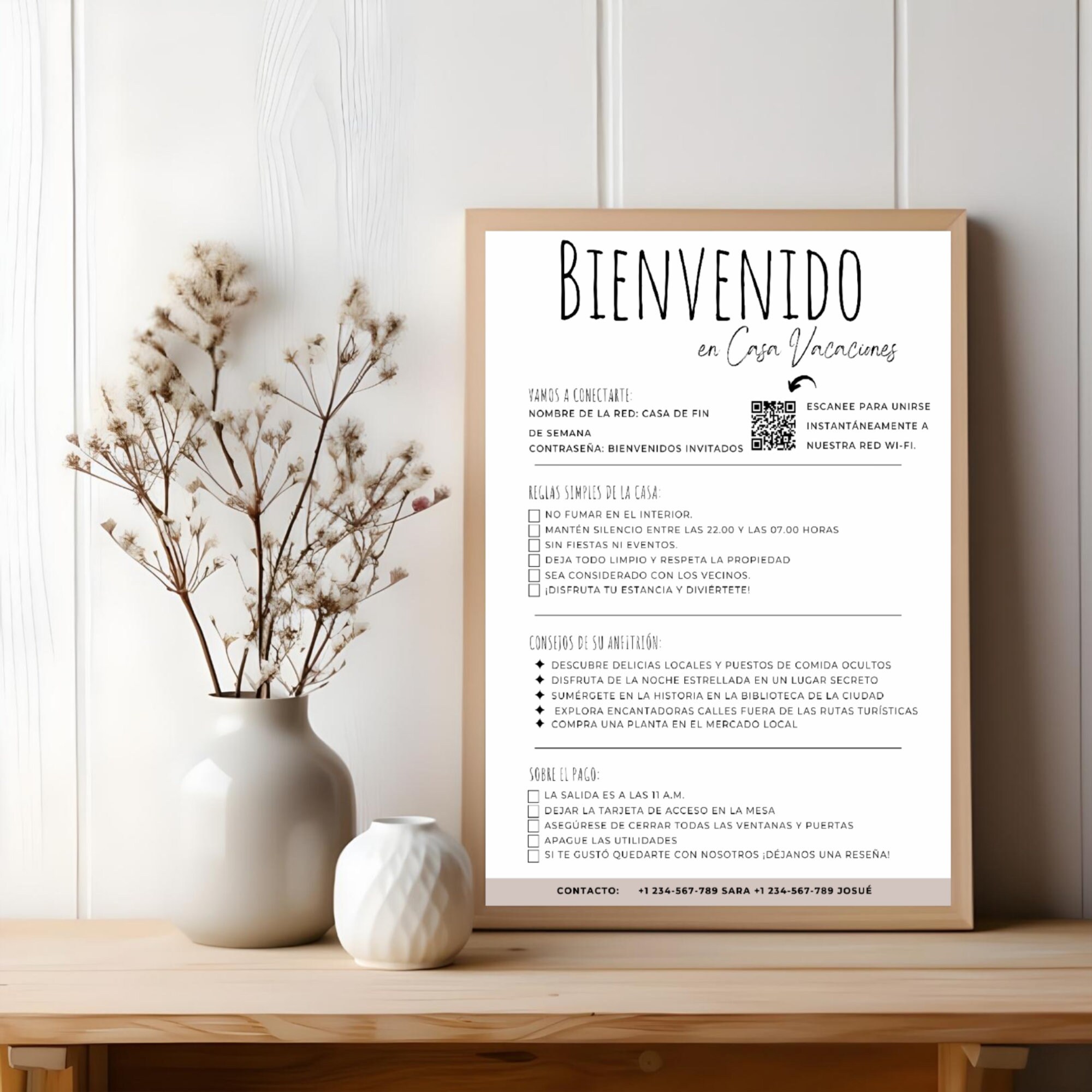 Chic Spanish Guest Arrival Poster for Airbnb and VRBO Hosts Printable ...