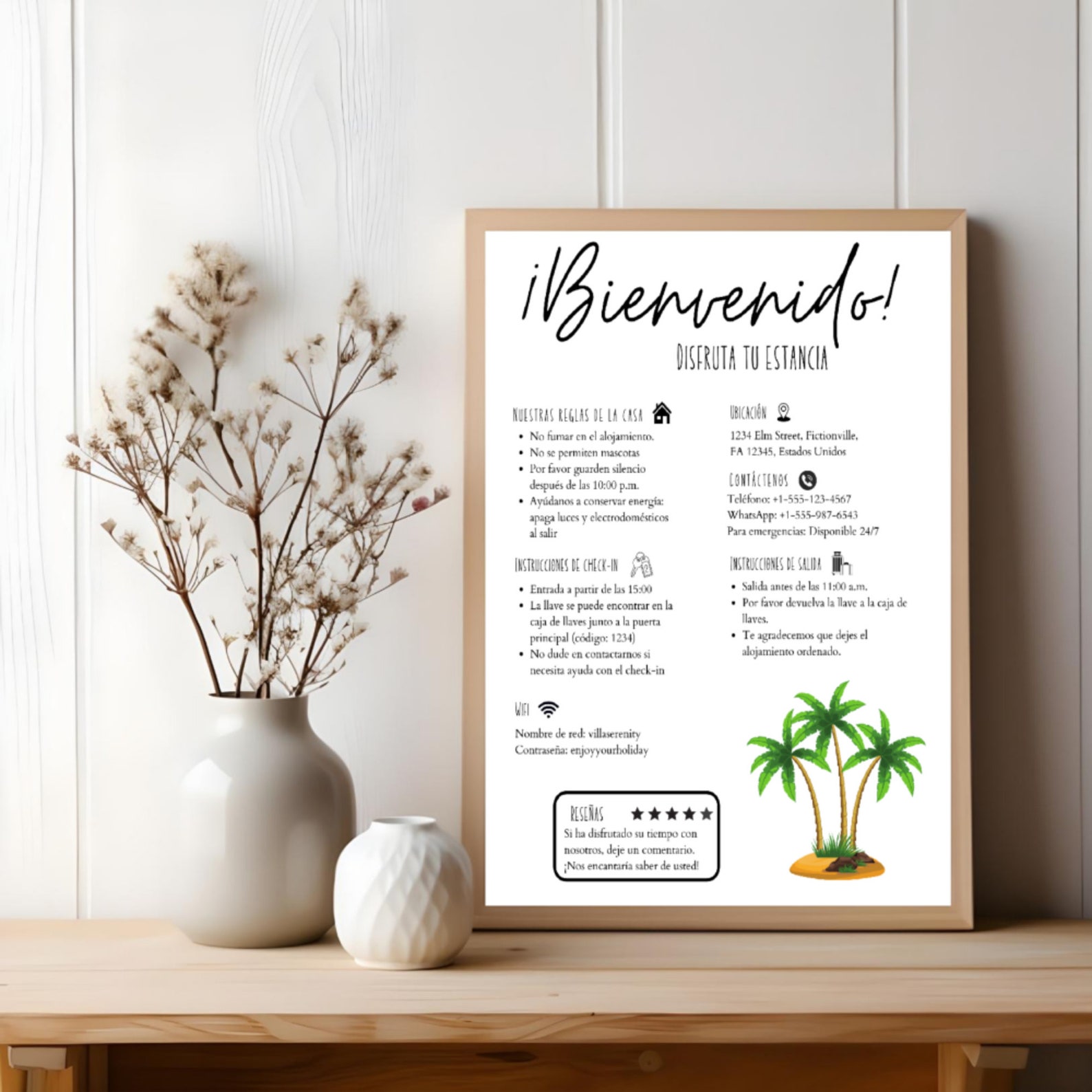 Spanish Welcome Sign for Airbnb and VRBO Hosts, Editable Vacation ...