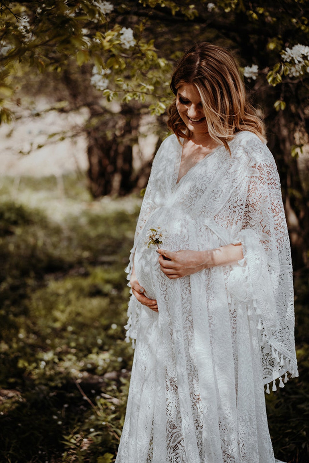Sofia Lace Maternity Photoshoot Dress | Boho Maxi Baby Bump Gown ...