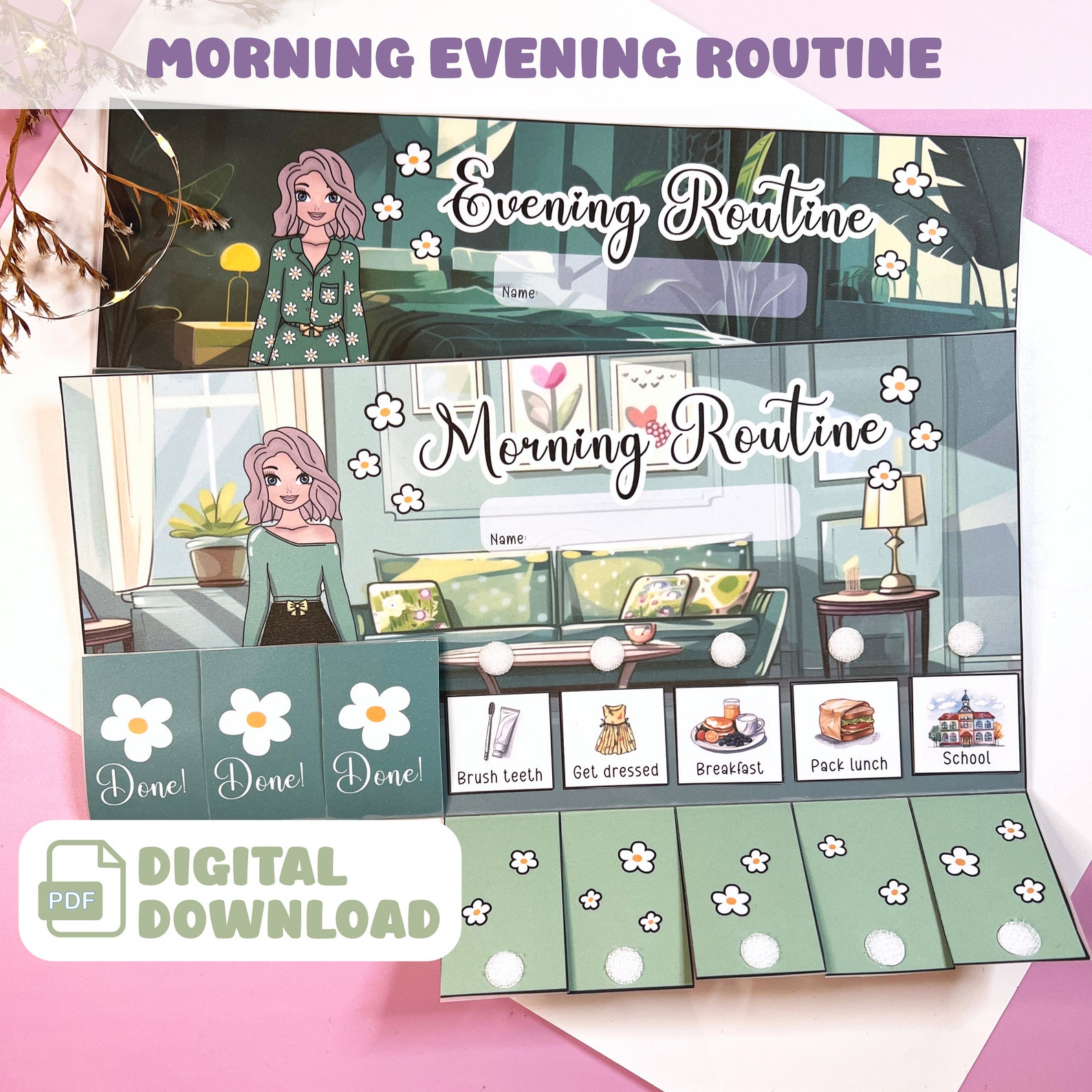 Printable Daily Routine Morning & Evening Routine Flip Chart Kids Daily ...