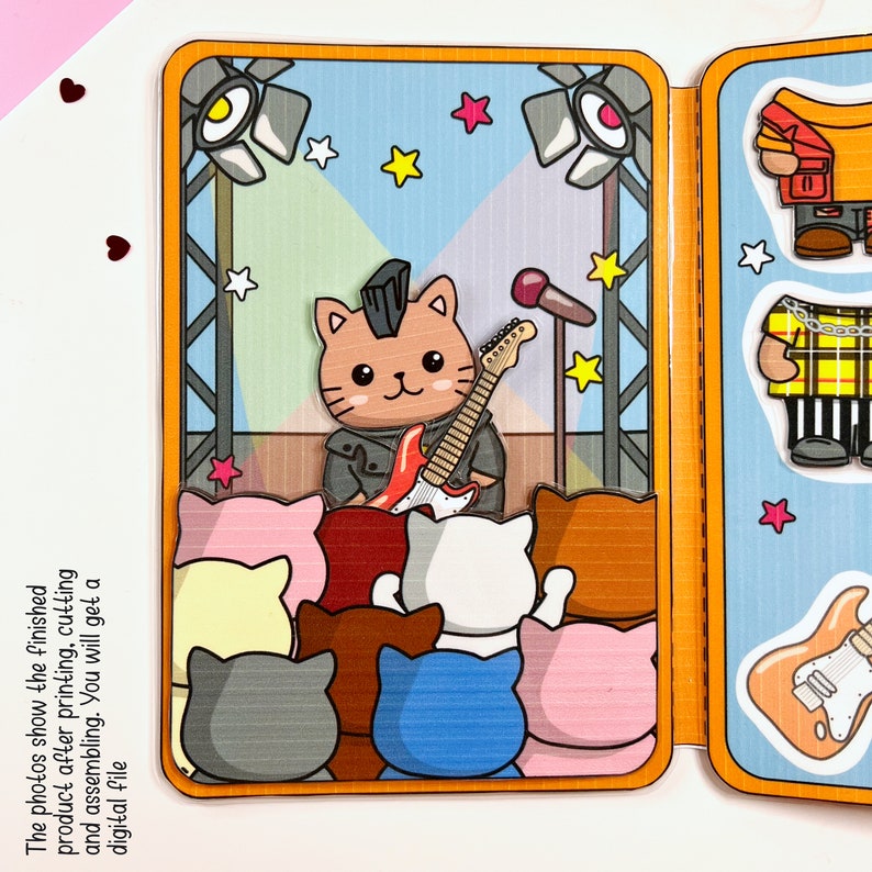 Printable Paper Doll Cat Rockstar Paper Doll for Toddler Dress up Punk ...