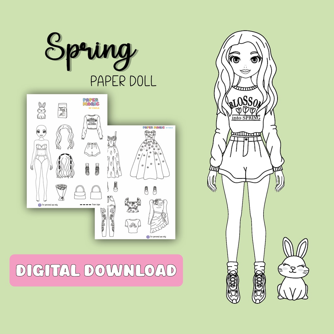 Spring Coloring Pages Printable Paper Doll Activity for Kids Coloring ...