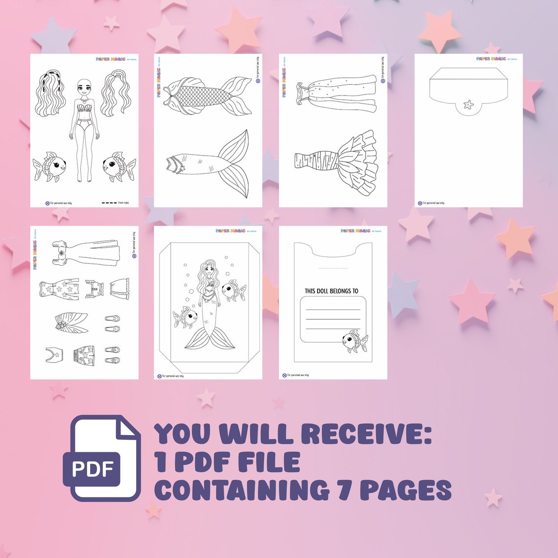 Mermaid Coloring Paperdoll Printable Mermaid Paper Doll Coloring Pages ...