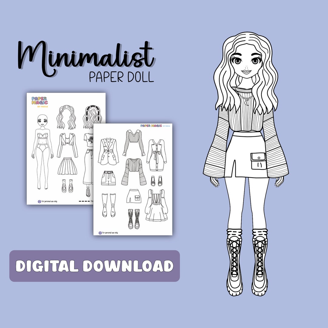 Minimalist Coloring Pages Printable Paper Doll Activity for Kids ...