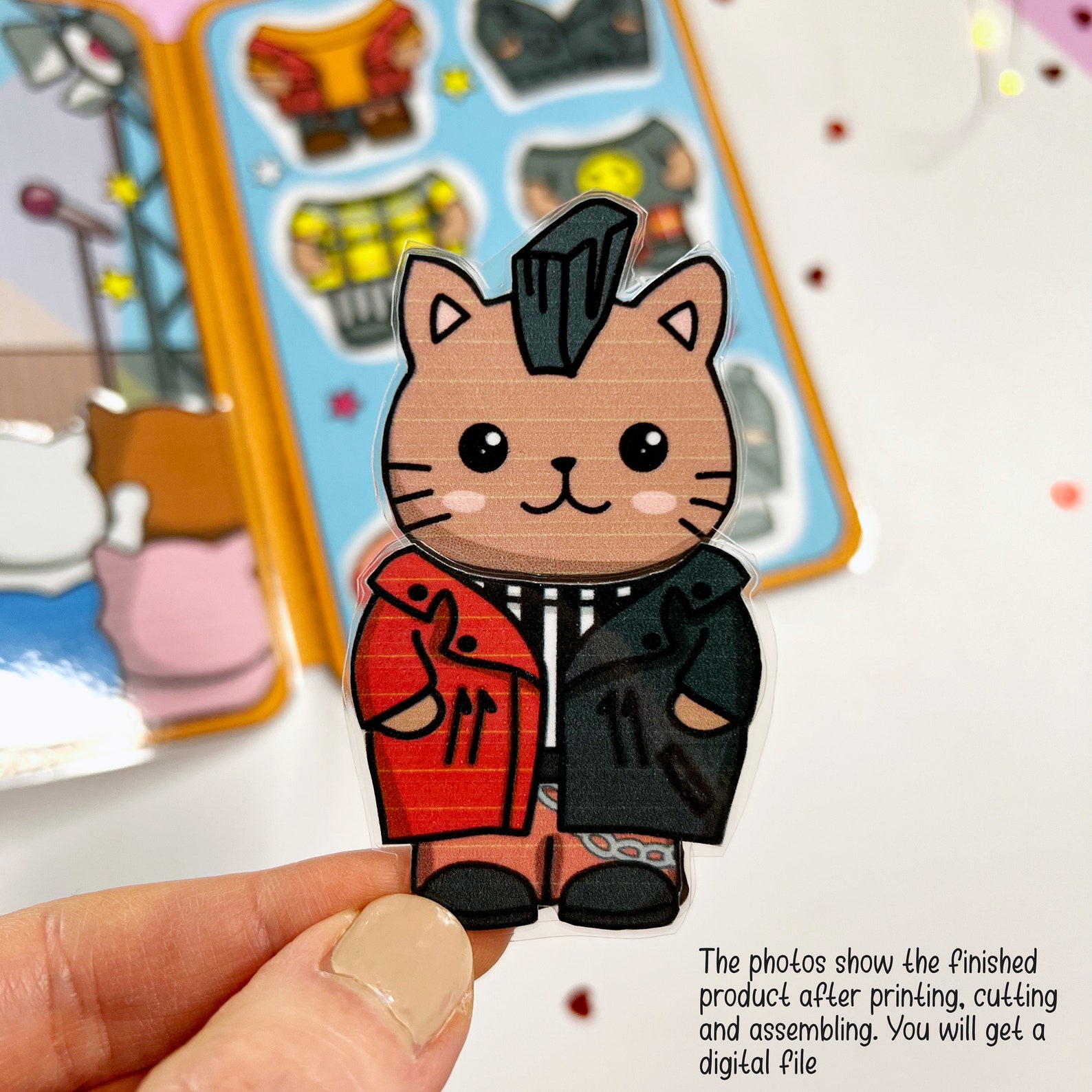 Printable Paper Doll Cat Rockstar Paper Doll for Toddler Dress up Punk ...