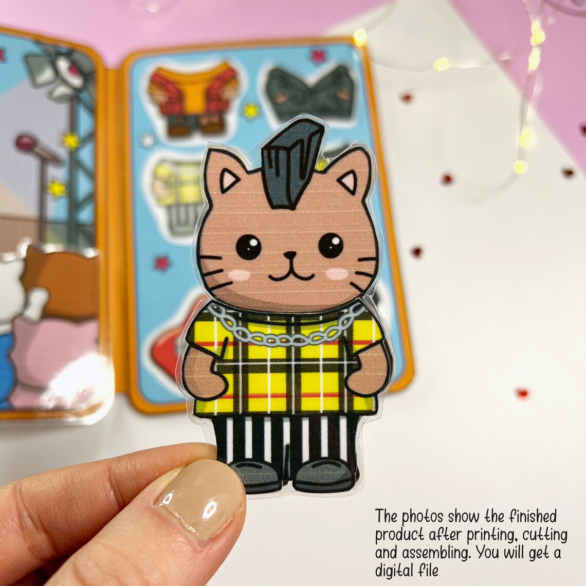 Printable Paper Doll Cat Rockstar Paper Doll for Toddler Dress up Punk ...