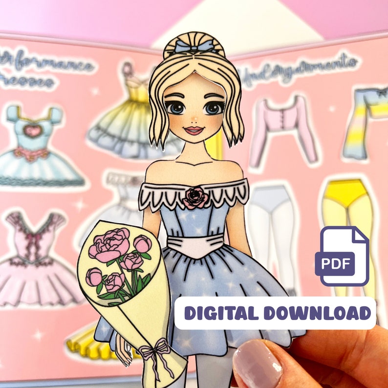 Ballerina Paper Doll Busy Book Printable Paper Doll Dress up Girls ...