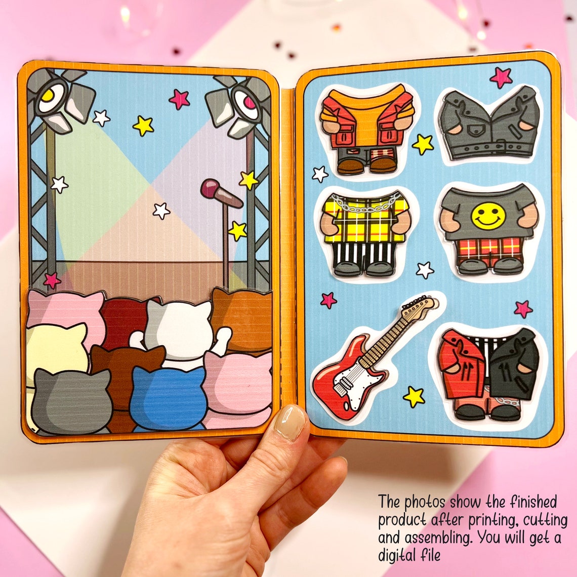 Printable Paper Doll Cat Rockstar Paper Doll for Toddler Dress up Punk ...