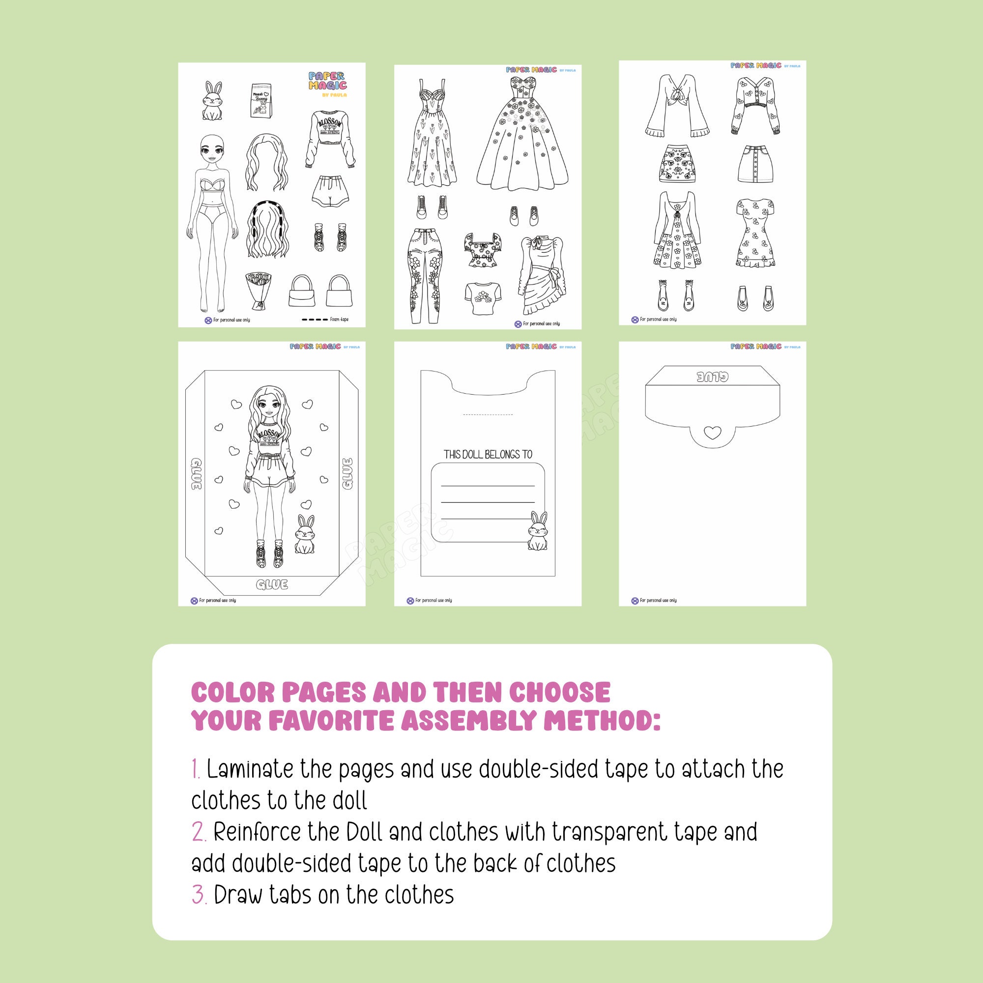 Spring Paper Doll Coloring Pages: Indoor Activities for Kids (digital ...