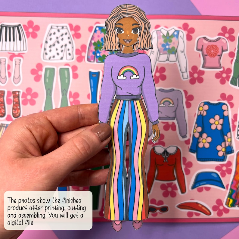 Printable Rainbow Paper Doll Clothes: Dress-up Activity Book (digital ...