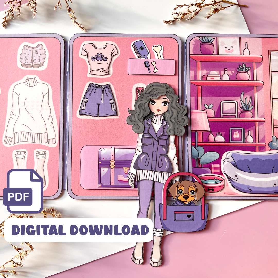 Printable Paper Doll With Dog Dress up Paperdoll Clothes Printable ...