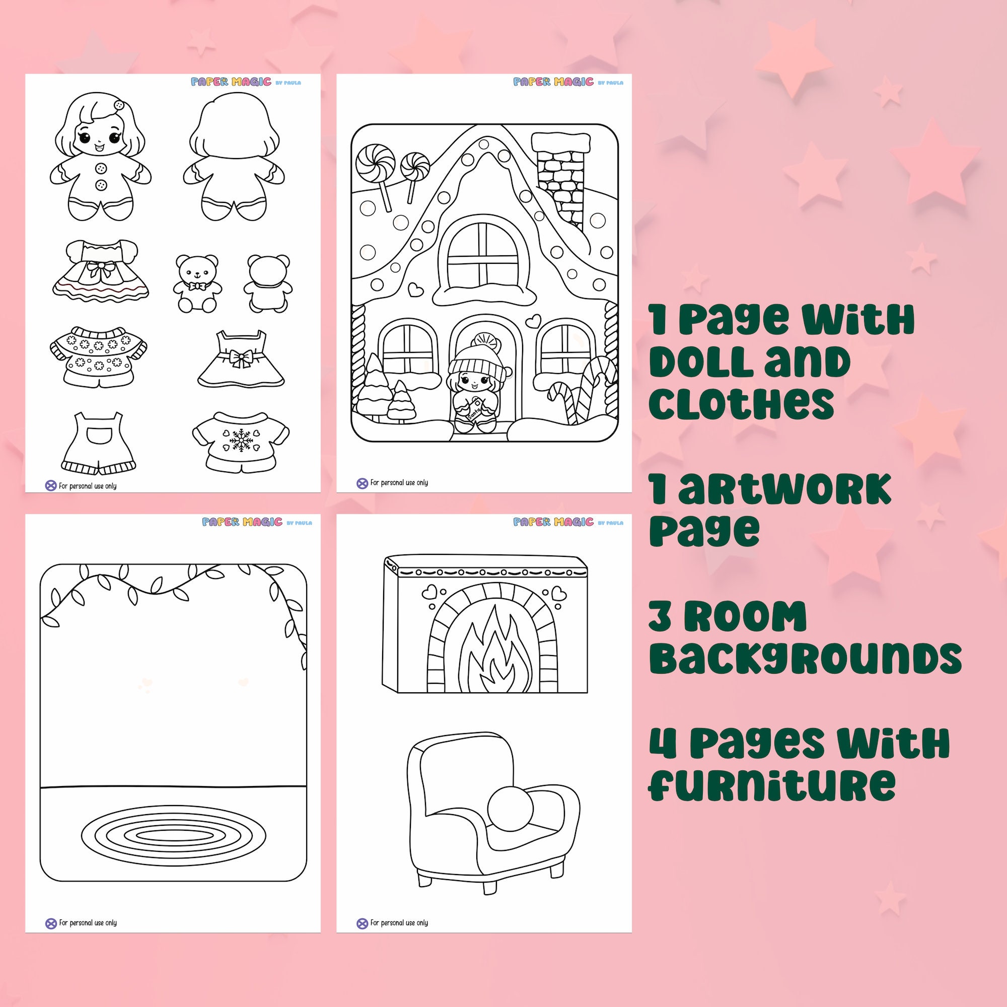 Christmas Coloring Pages Paper Doll House Coloring Pages Dress - Etsy
