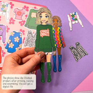 Printable Rainbow Paper Doll Clothes: Dress-up Activity Book (digital ...
