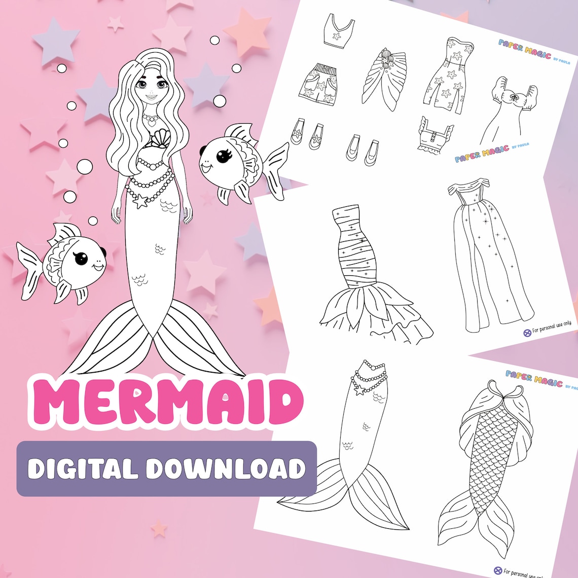 Mermaid Coloring Paperdoll Printable Mermaid Paper Doll Coloring Pages ...