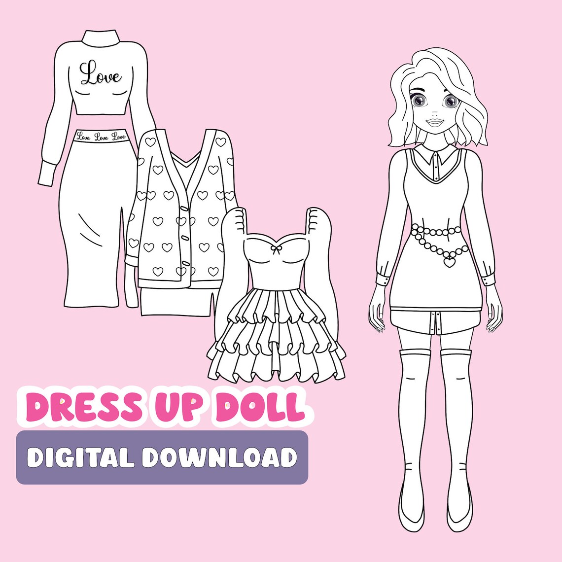 Cute Coloring Pages Paper Doll Dress up Paper Doll Quiet Book Pages ...