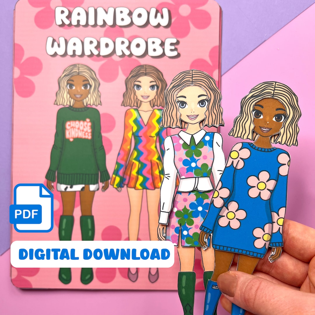 Printable Rainbow Paper Doll Clothes: Dress-up Activity Book (digital ...
