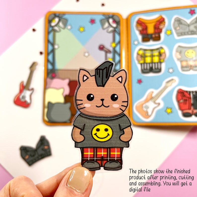 Printable Paper Doll Cat Rockstar Paper Doll for Toddler Dress up Punk ...