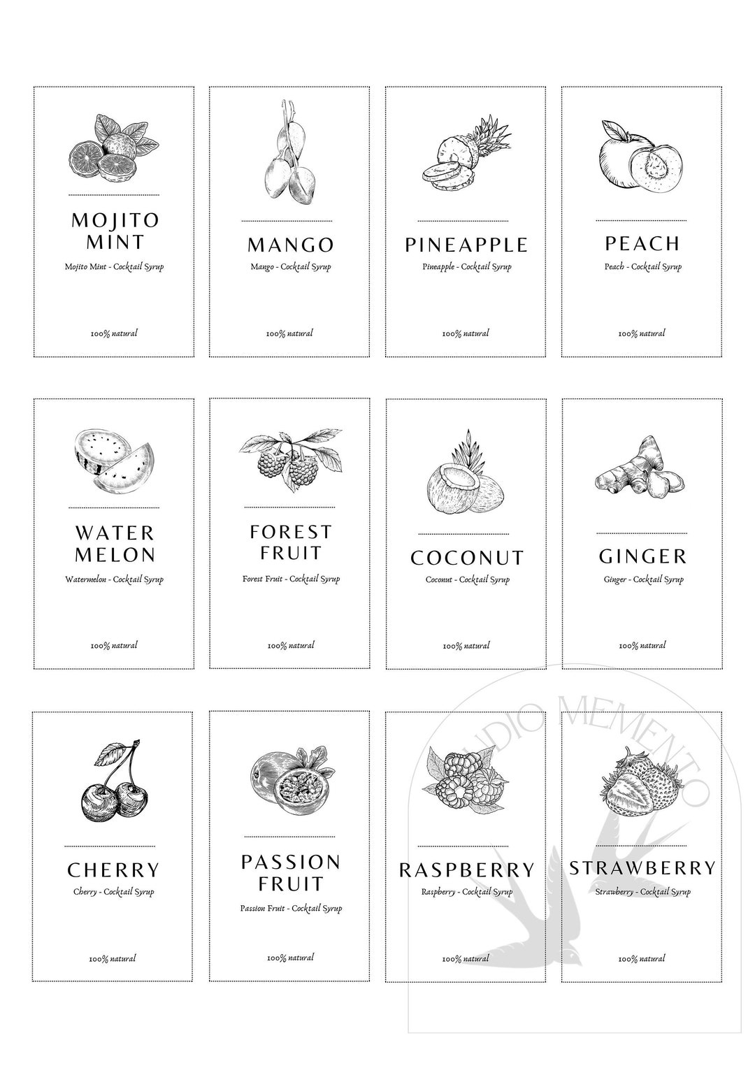Cocktail Syrup Labels Custom Labels English & Dutch Cocktail Bar Labels ...