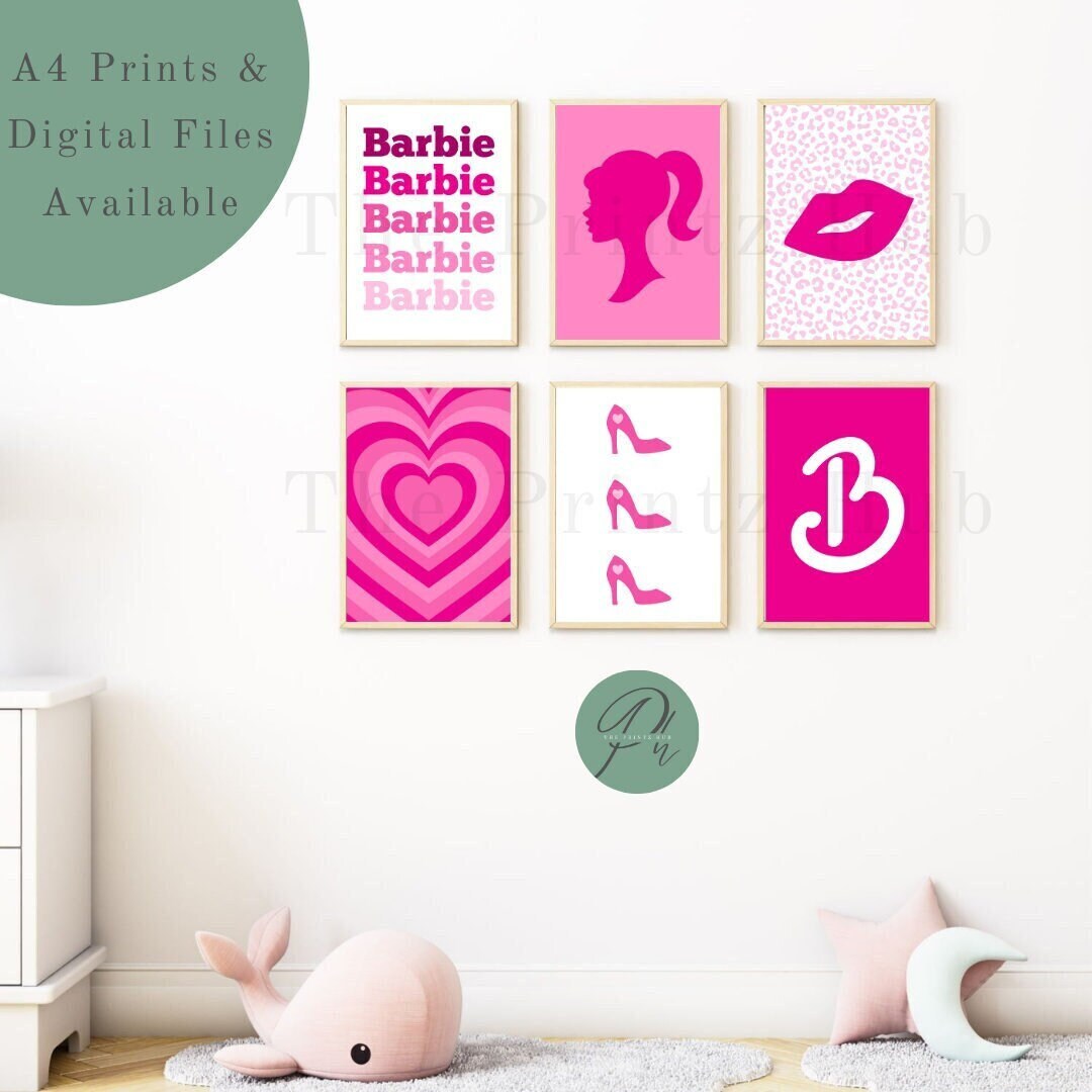 Set of 6 Girls Prints Pink Barbie Prints Girls Wallart - Etsy