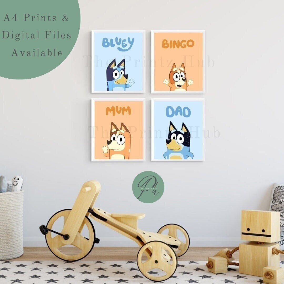 Set of 4 Bluey Prints Bluey Gallery Wall Decor Bluey - Etsy