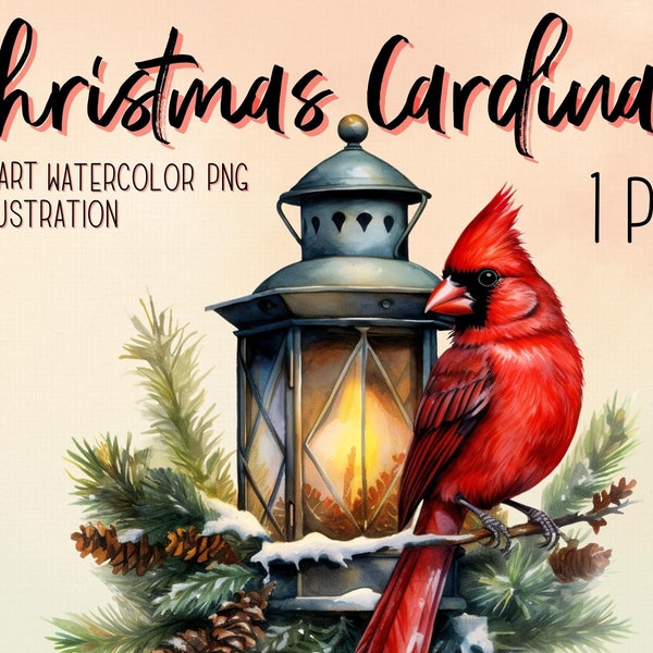 Watercolor Christmas Cardinal Clipart Clip Art Christmas Red Cardinal ...
