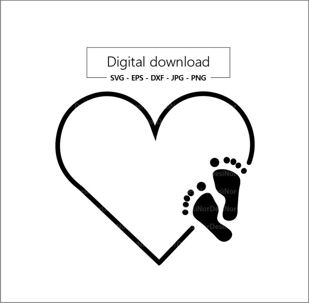 Baby Footprints in Heart Frame - Baby Feet in Heart - Digital Vector ...