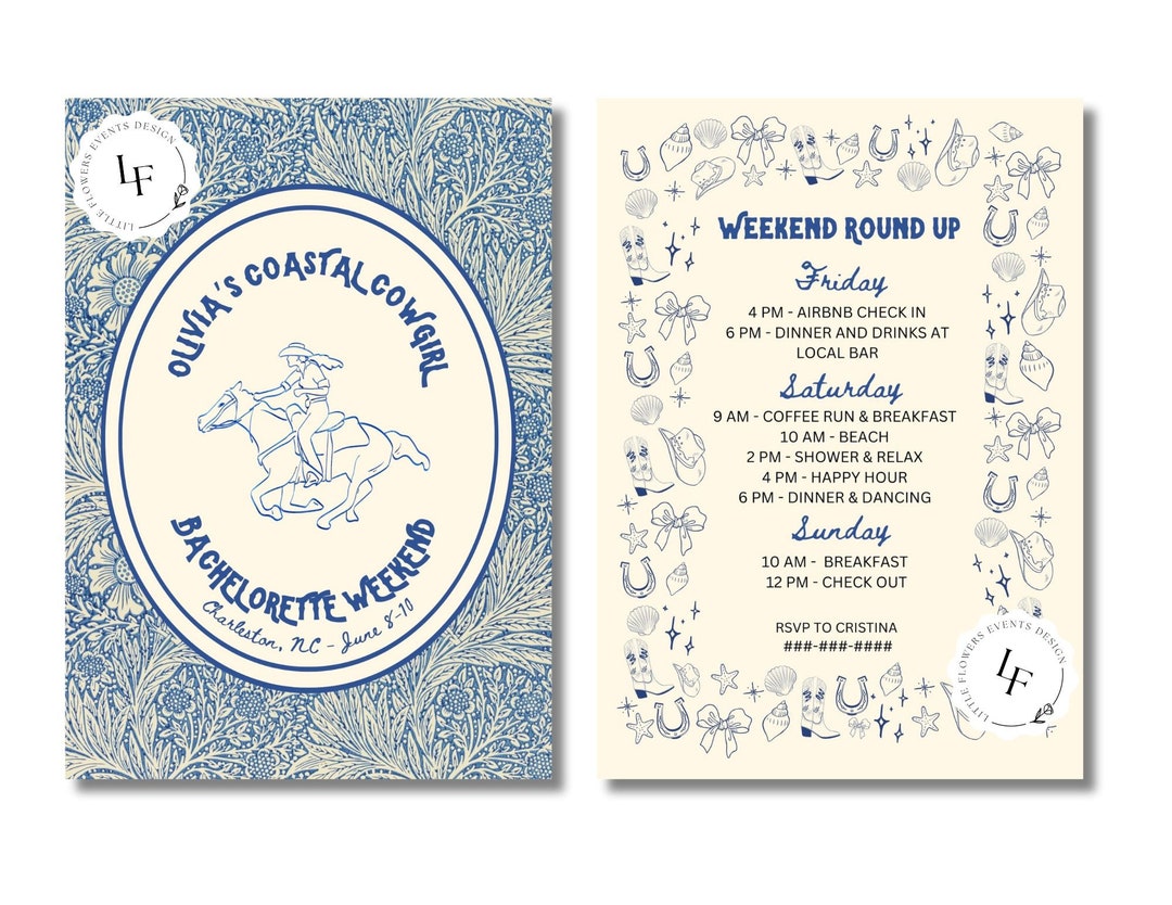 Coastal Cowgirl Bachelorette Invite and Itinerary | 5x7" Customizable ...