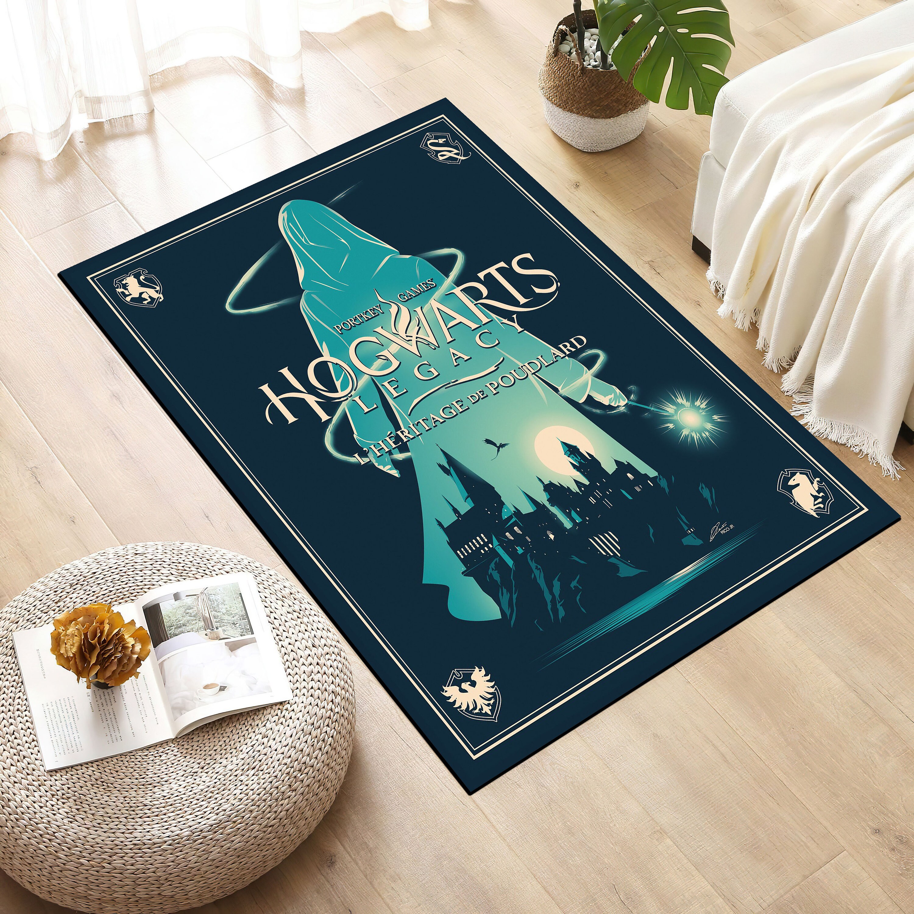 Hogwarts Rug, Green and Blue Carpet, Living Room Rug, Home Decor Carpet ...