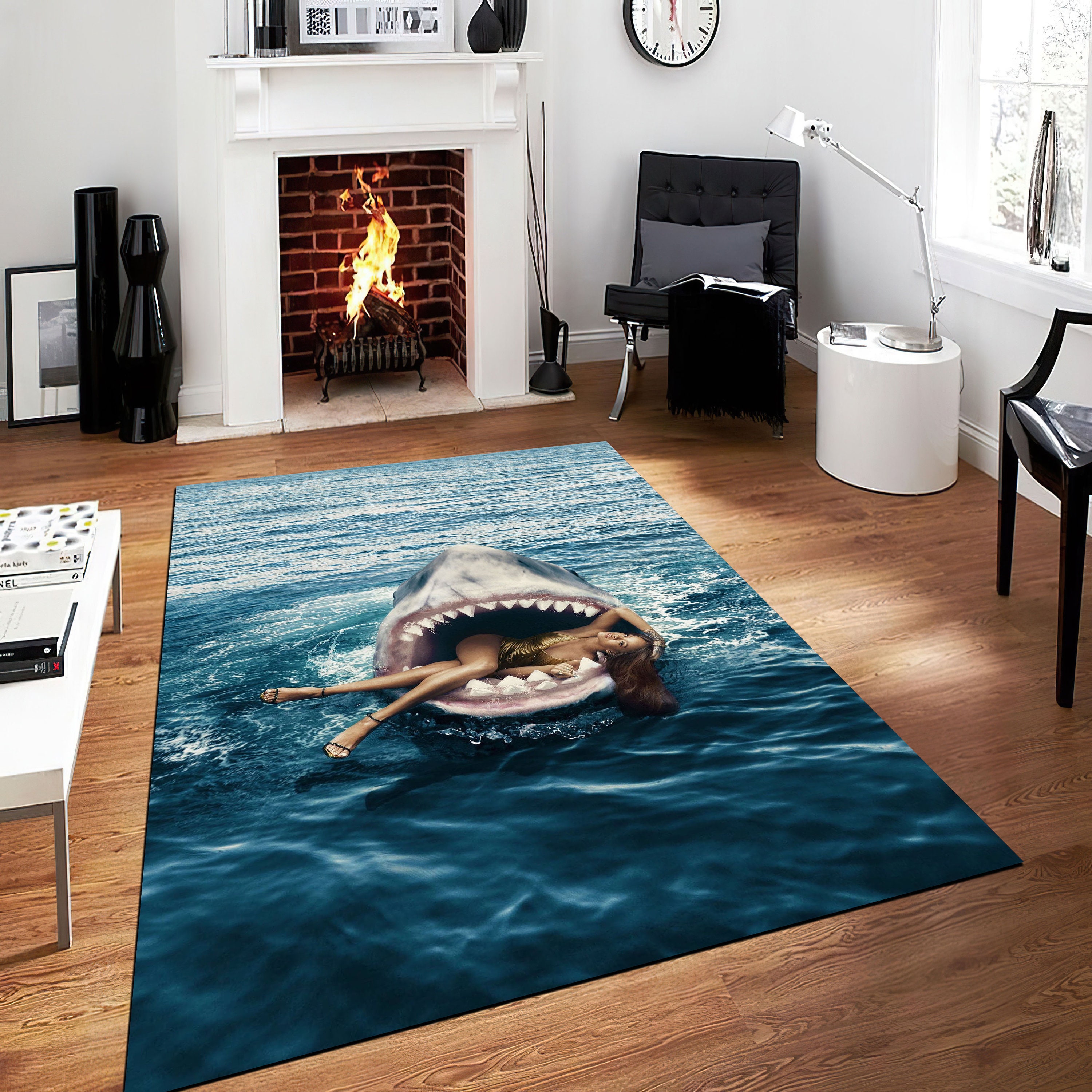Shark Rug, Shark Pattern Rug, Shark, Ocean Theme Rug, Nautical Decor ...
