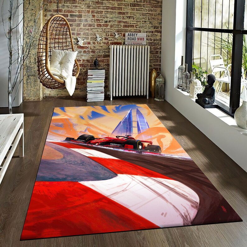Formula 1 Racing Car Scene Area Rug, F1 Race Speedy Car Carpet, GP ...