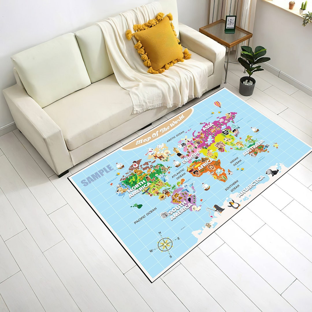 World Map Rug, Education Rug, Map Rug, World Map, Design Pattern Rug ...