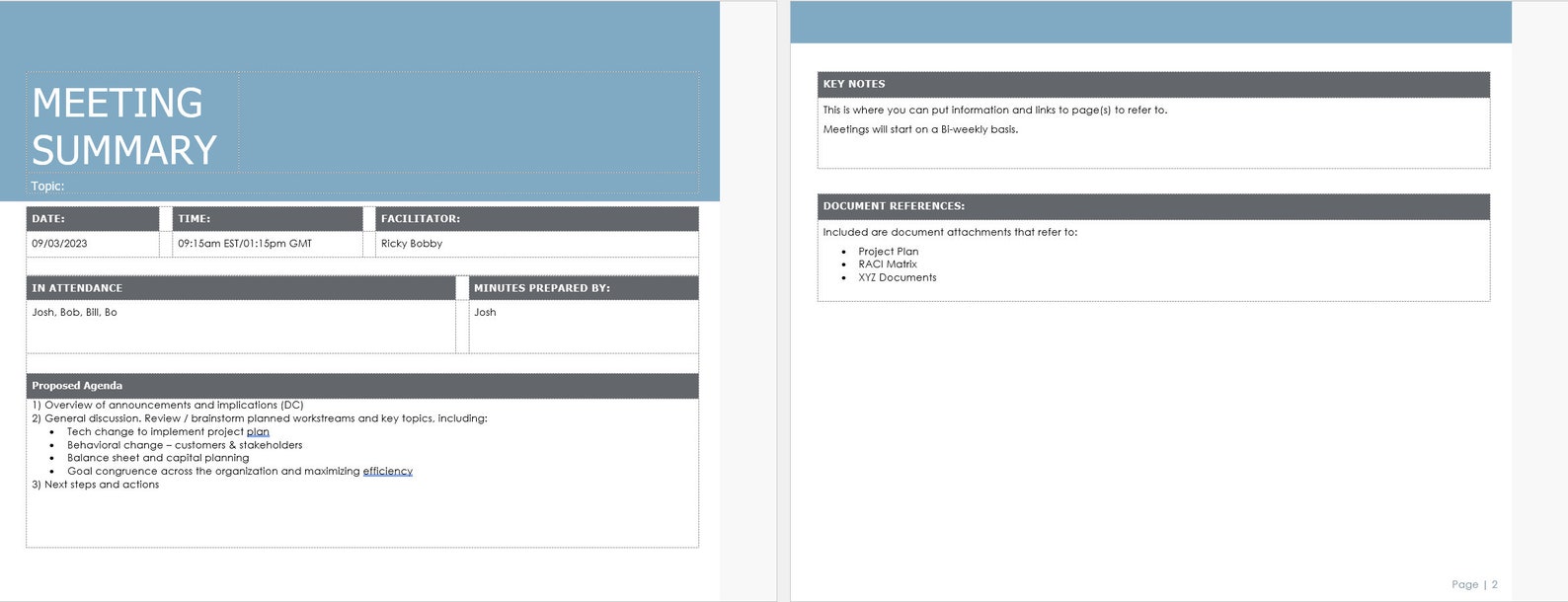 Agenda & Summary Template - Project Management - Etsy