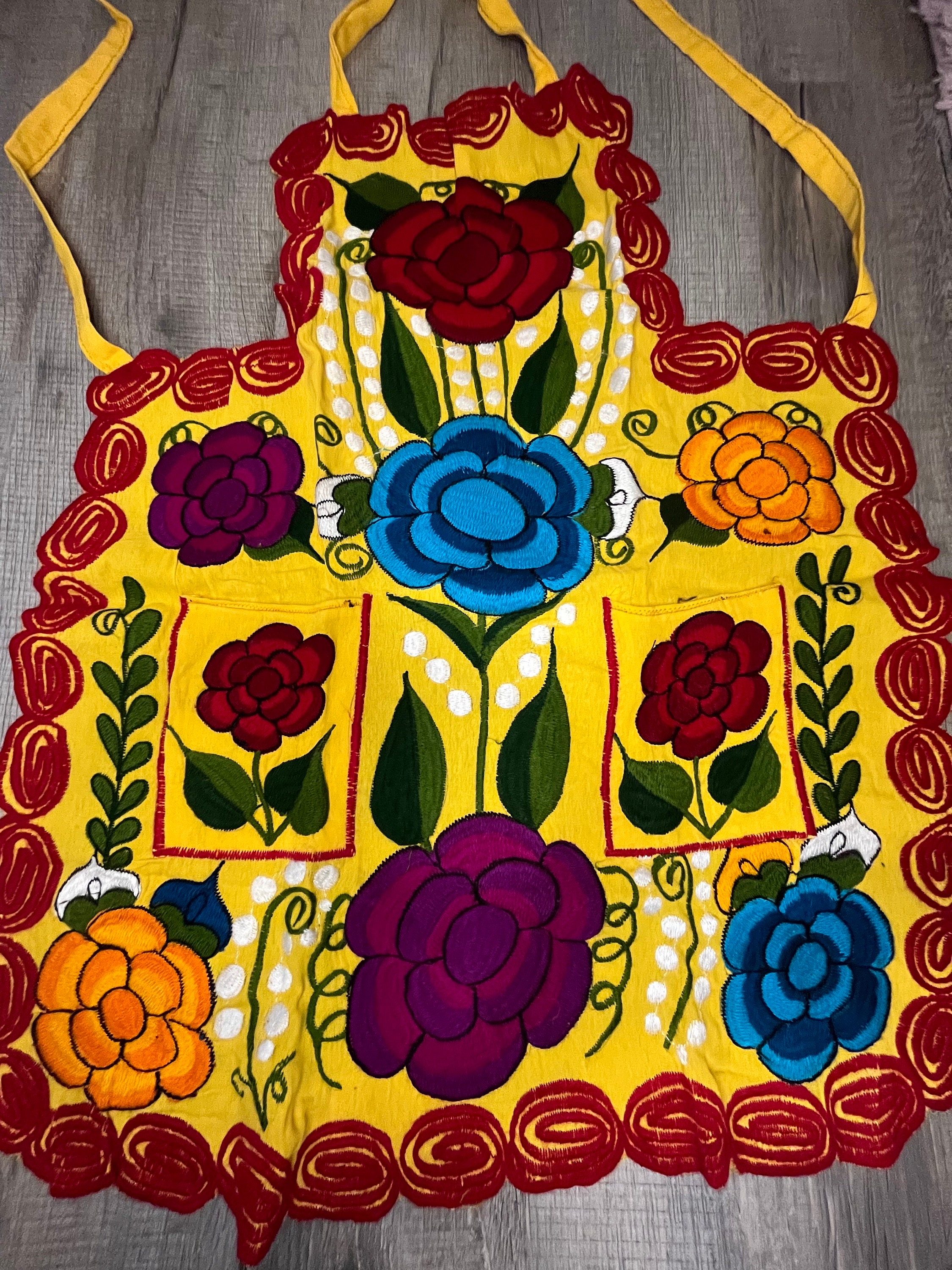 Boho Style Handmade Mexican Embroidery Apron Embroidered Mexican Floral ...