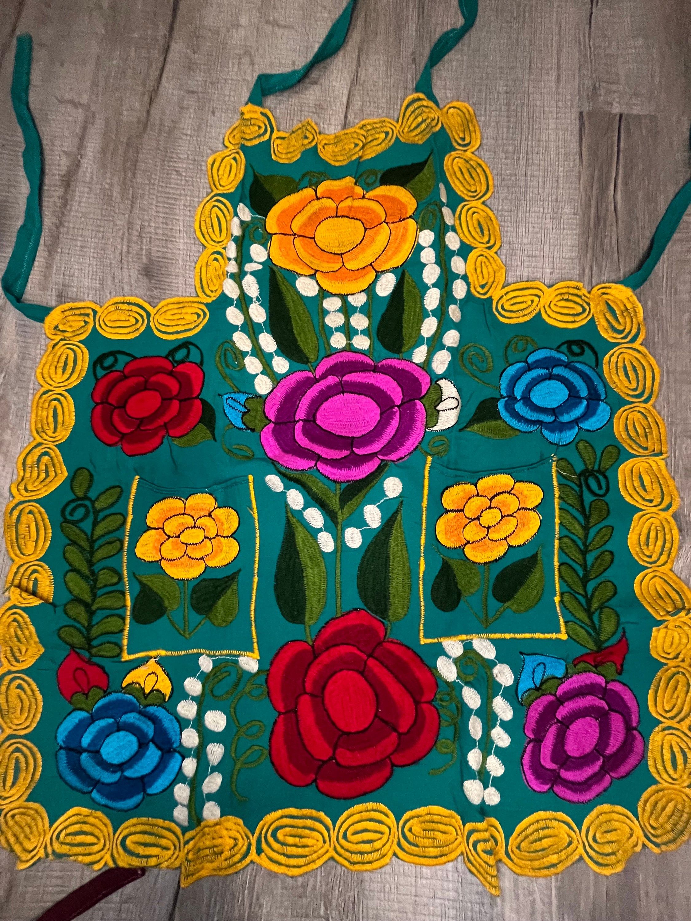 Boho Style Handmade Mexican Embroidery Apron Embroidered Mexican Floral ...