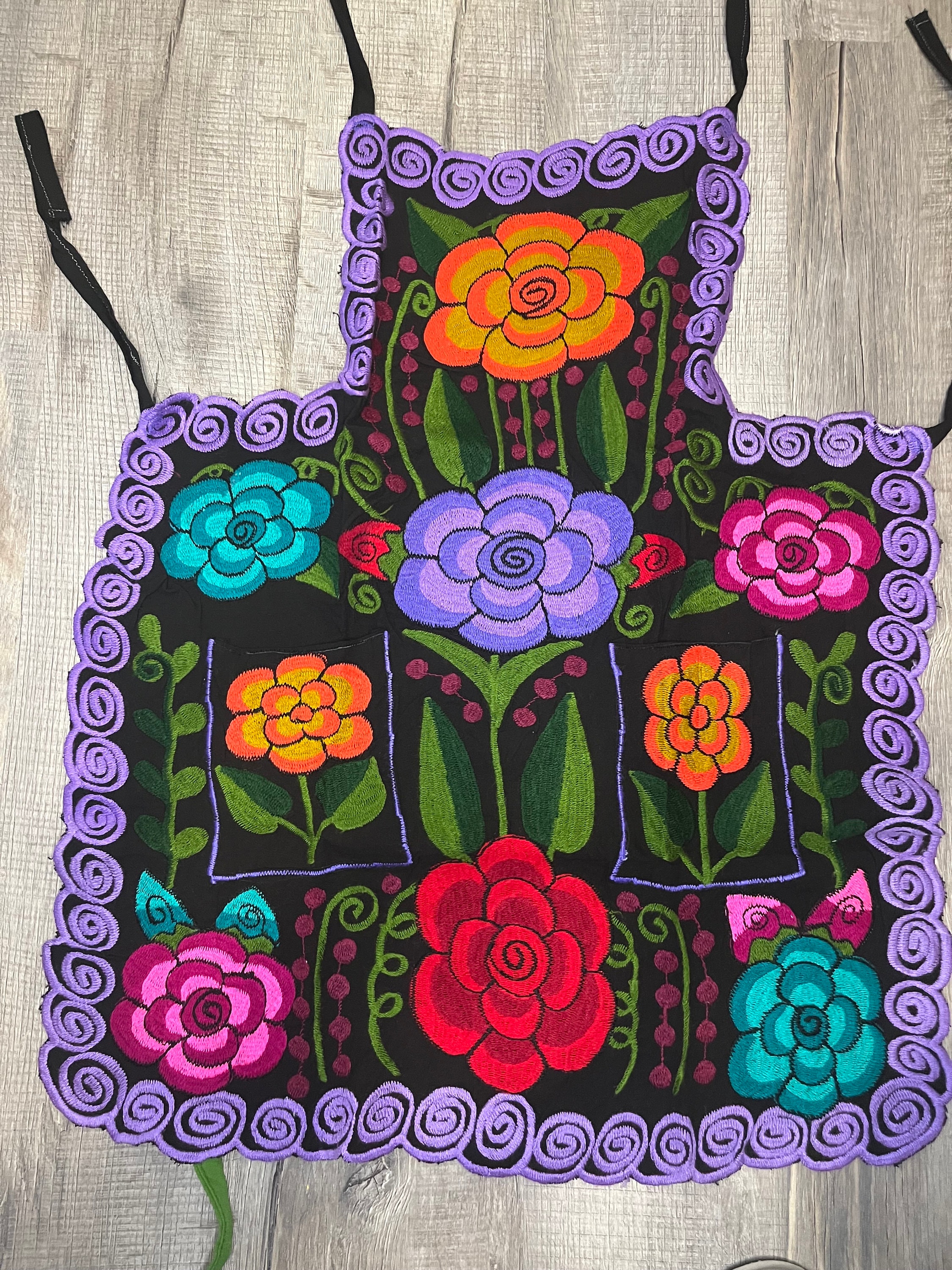 Boho Style Handmade Mexican Embroidery Apron Embroidered Mexican Floral ...