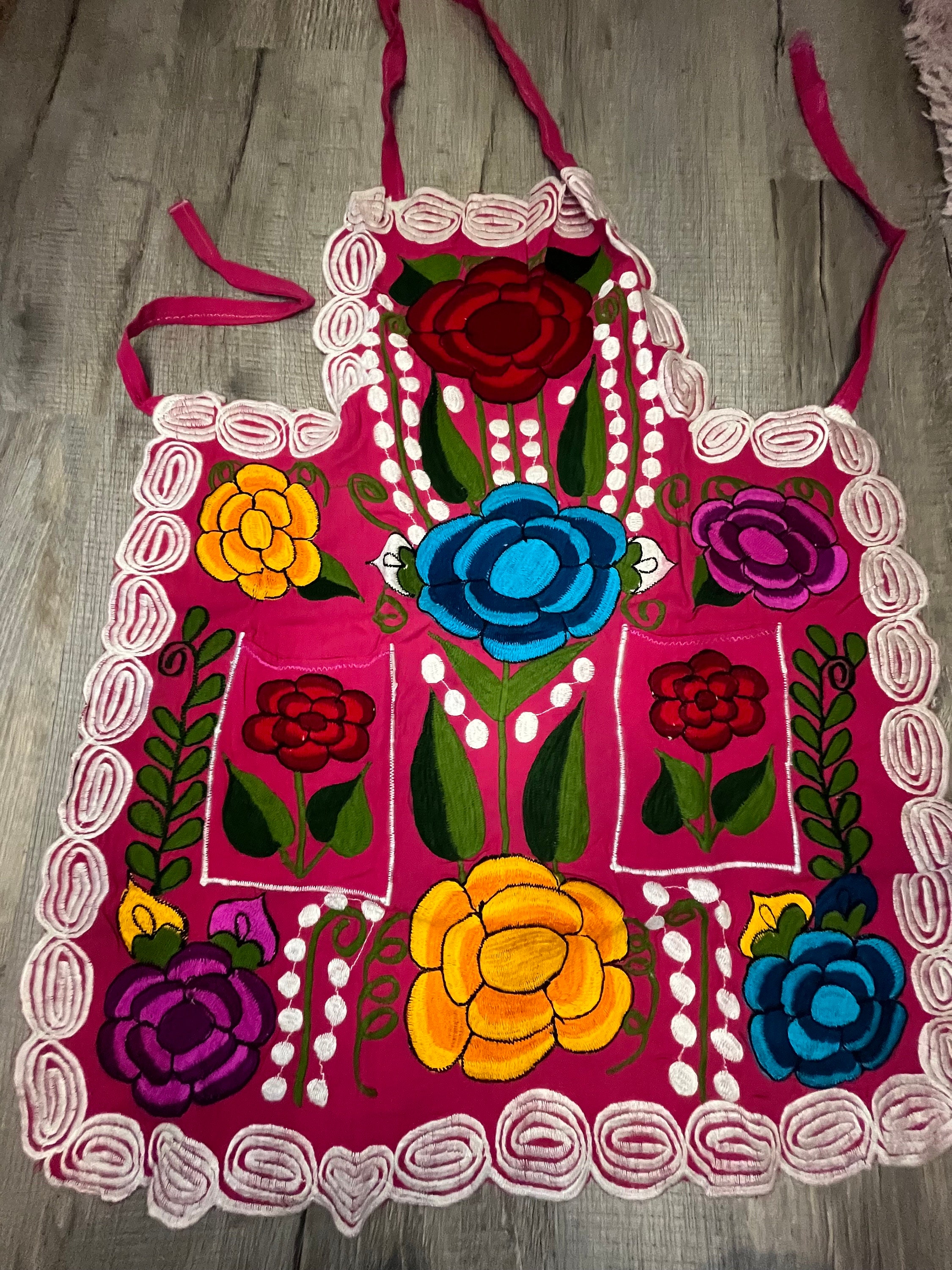 Boho Style Handmade Mexican Embroidery Apron Embroidered Mexican Floral ...