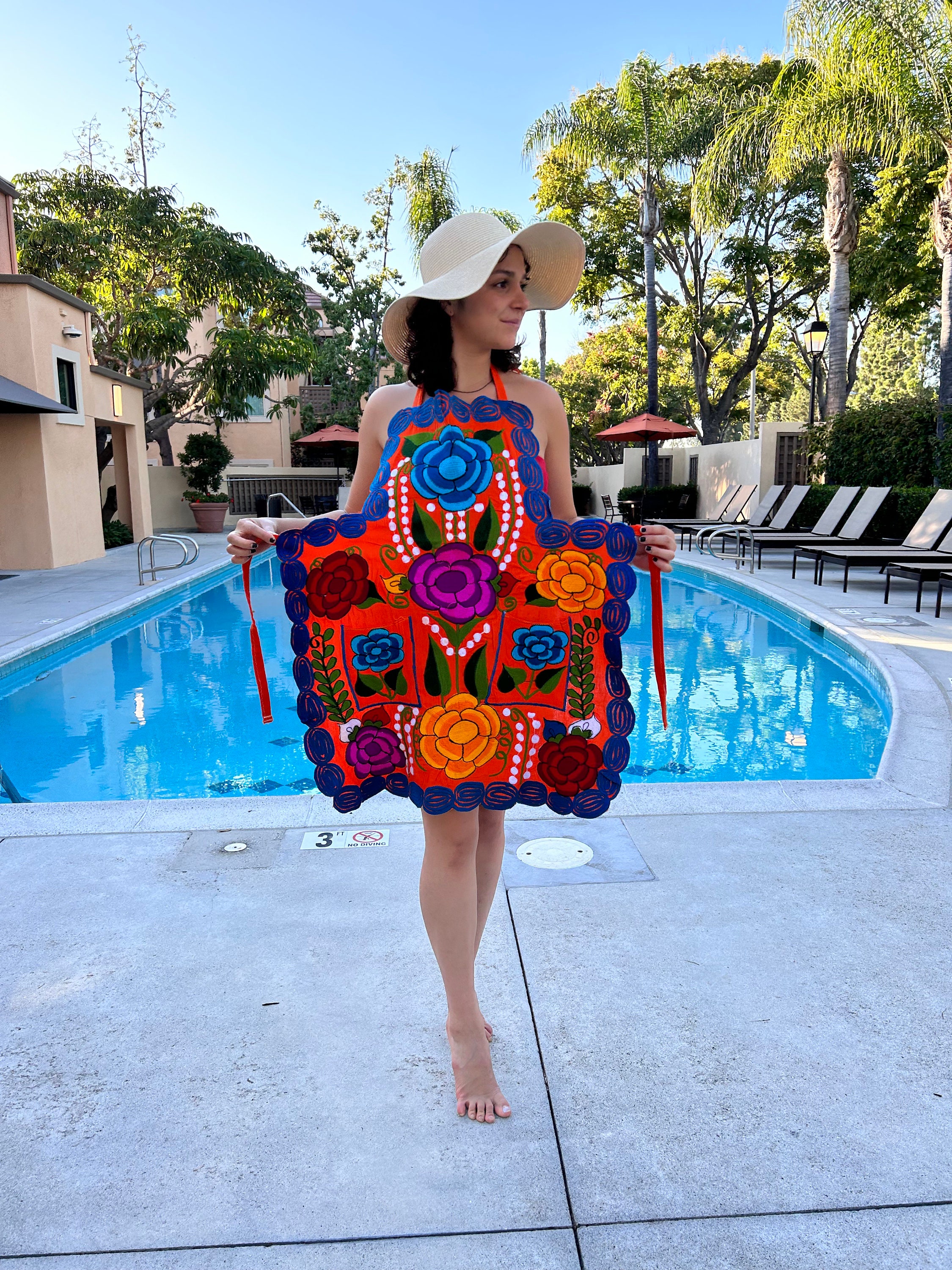 Boho Style Handmade Mexican Embroidery Apron Embroidered Mexican Floral ...