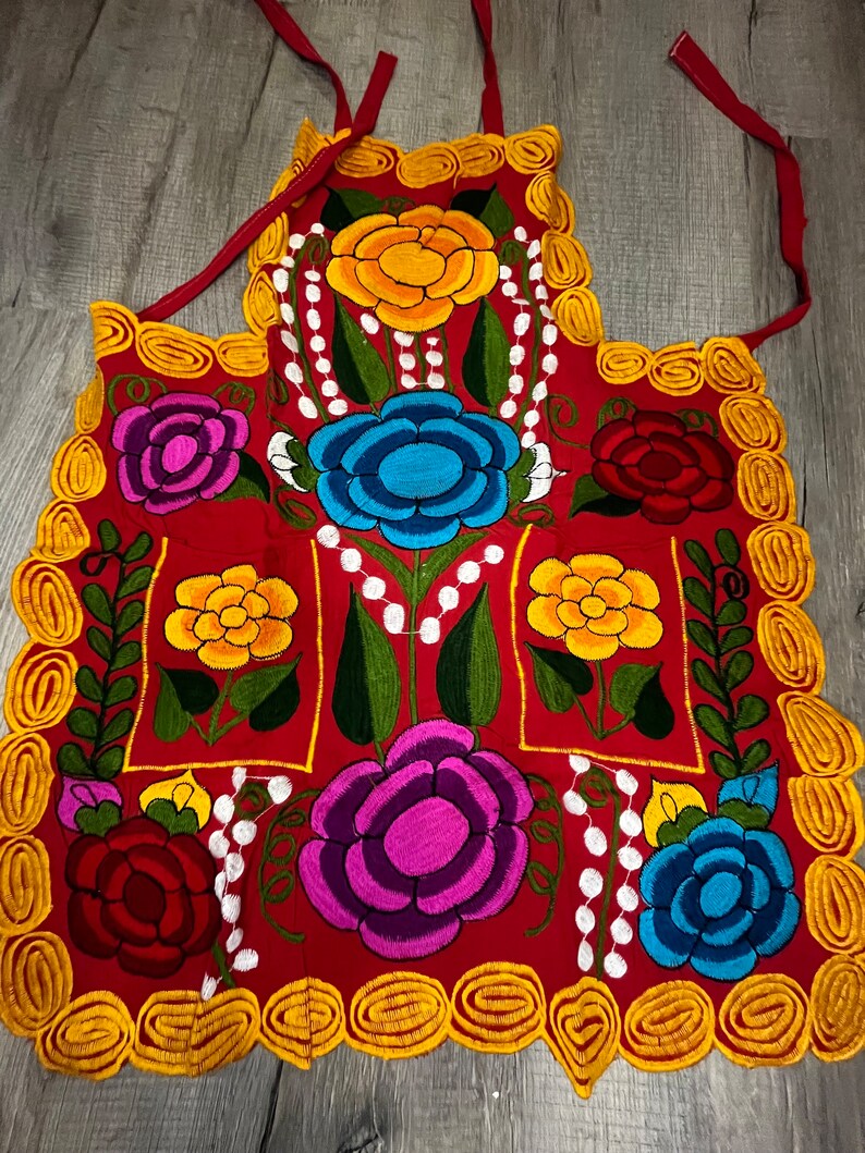 Boho Style Handmade Mexican Embroidery Apron Embroidered Mexican Floral ...