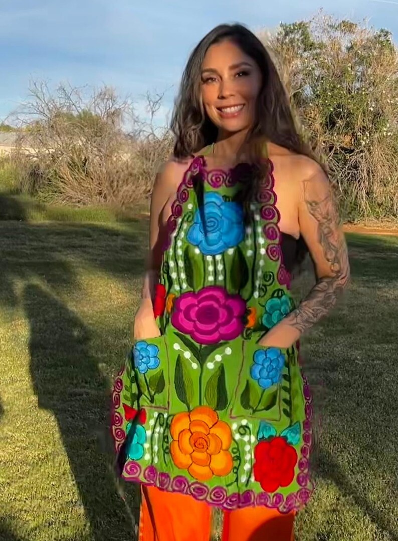 Boho Style Handmade Mexican Embroidery Apron Embroidered Mexican Floral ...