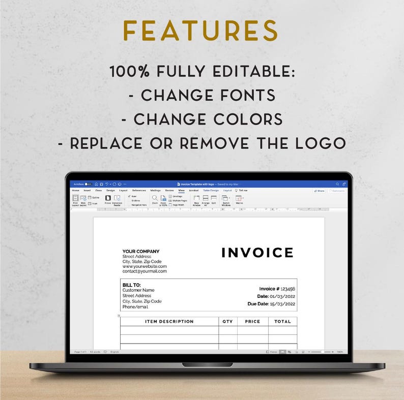 Invoice Template for Small Business, Editable PDF Invoice for ...